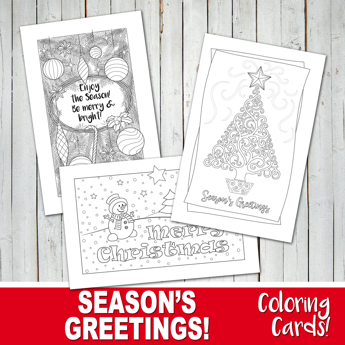 MERRY CHRISTMAS & HOLIDAY GREETING Coloring Cards! - PDF - Digital fil ...