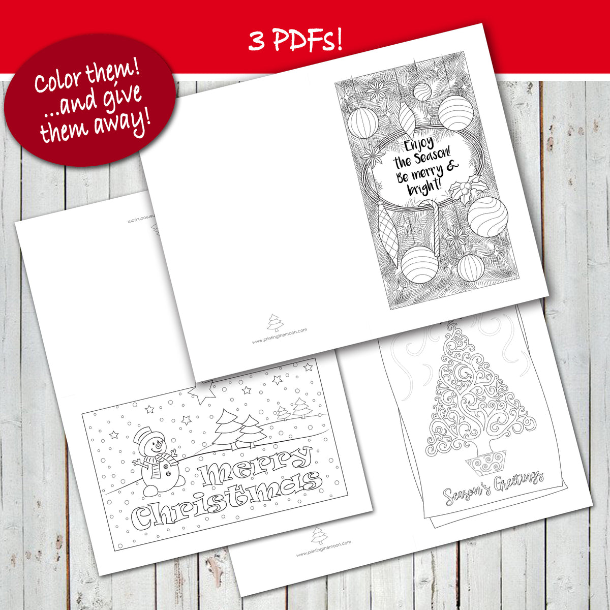 MERRY CHRISTMAS & HOLIDAY GREETING Coloring Cards! - PDF - Digital fil ...