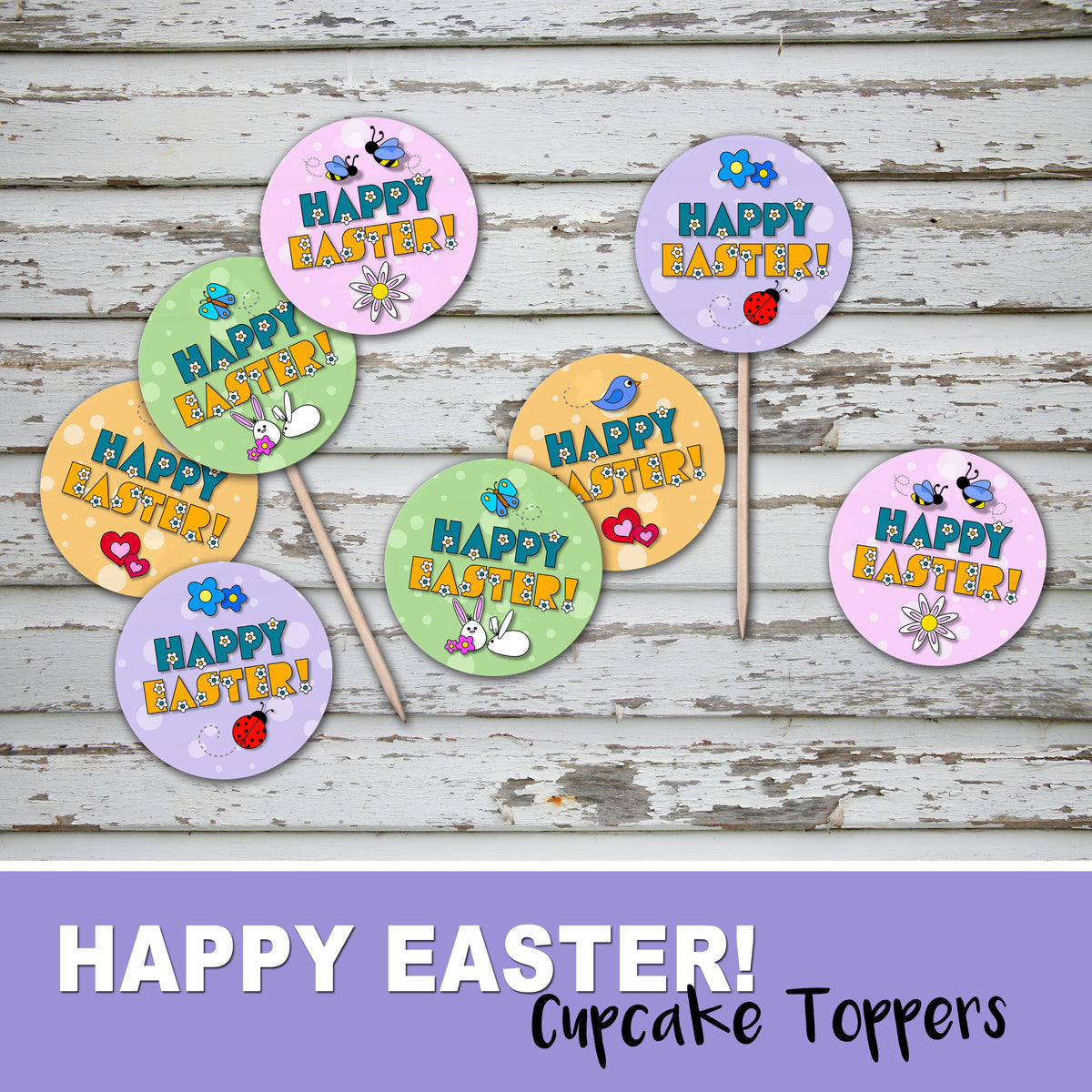 HAPPY EASTER Cupcake Toppers - PDF file - Instant Download – Printing ...