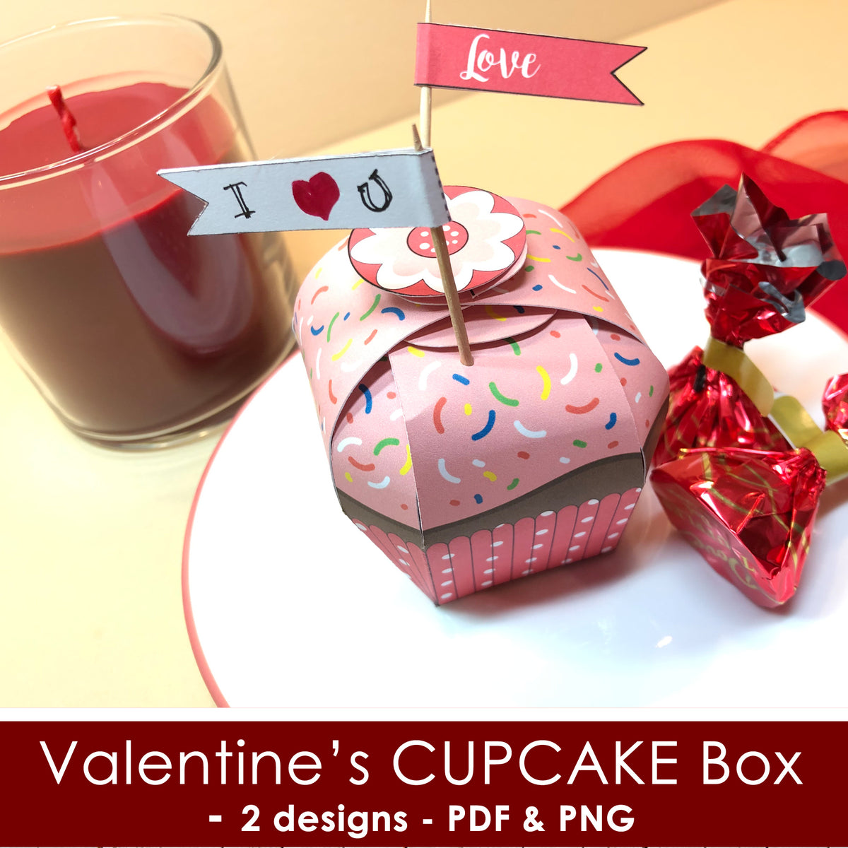 VALENTINE'S DAY CUPCAKE CANDY BOX - PDF and PNG files - Instant Downlo ...