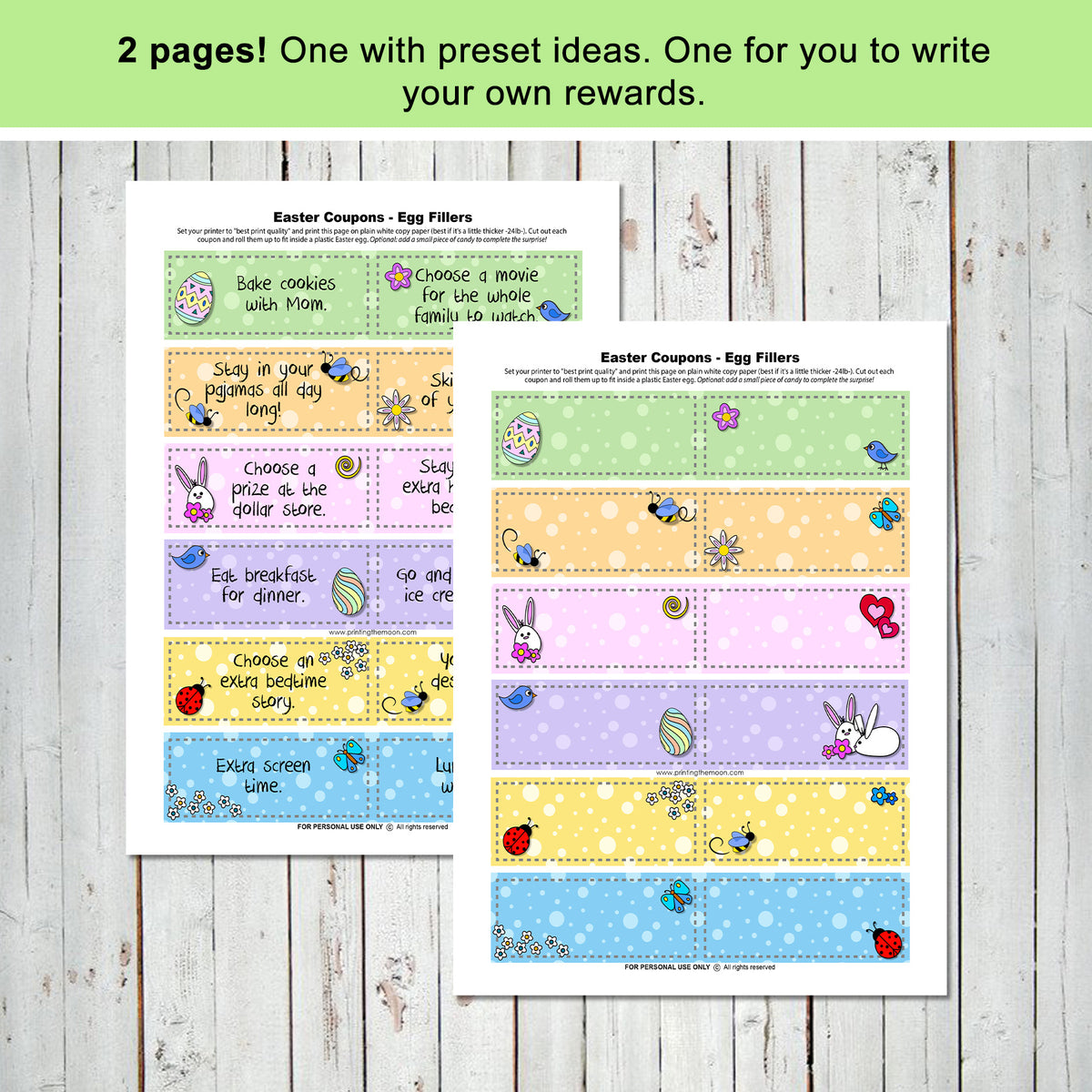 EASTER Egg Coupons | Reward Tags - PDF file - Instant Download ...