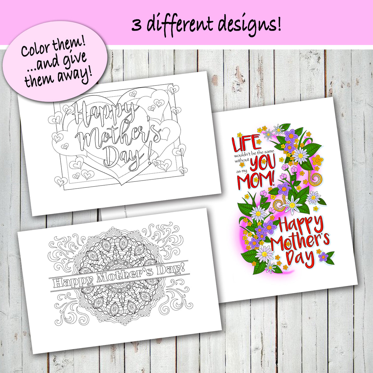 MOTHER'S DAY Color-In Cards - Happy Mother's Day - PDF file - Instant ...