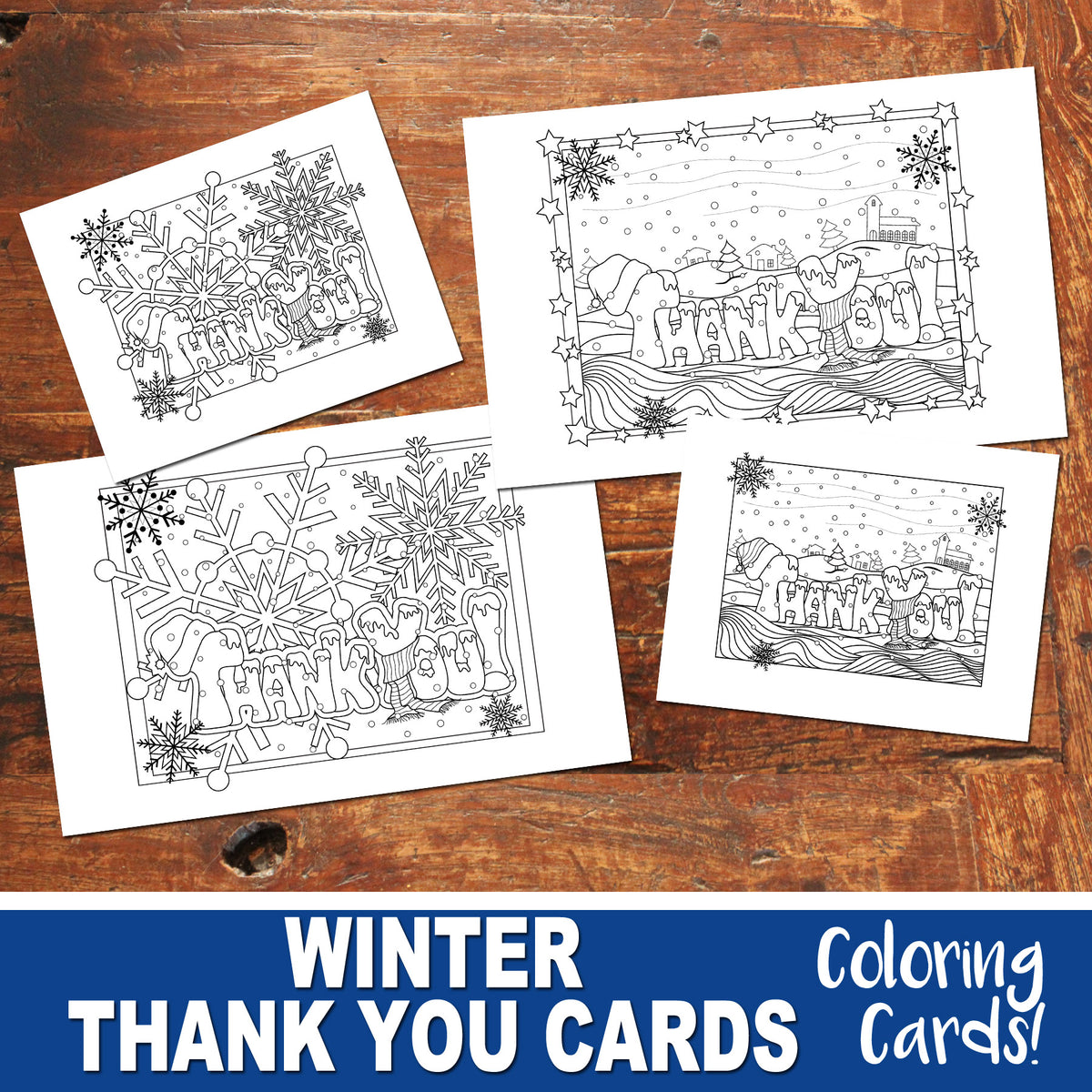 WINTER THANK YOU Cards - Color In - Winter Cards- PDF file - Instant D ...