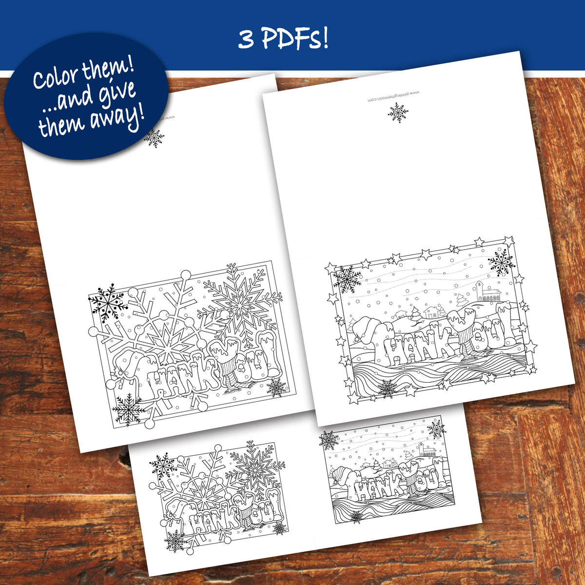 WINTER THANK YOU Cards - Color In - Winter Cards- PDF file - Instant D ...