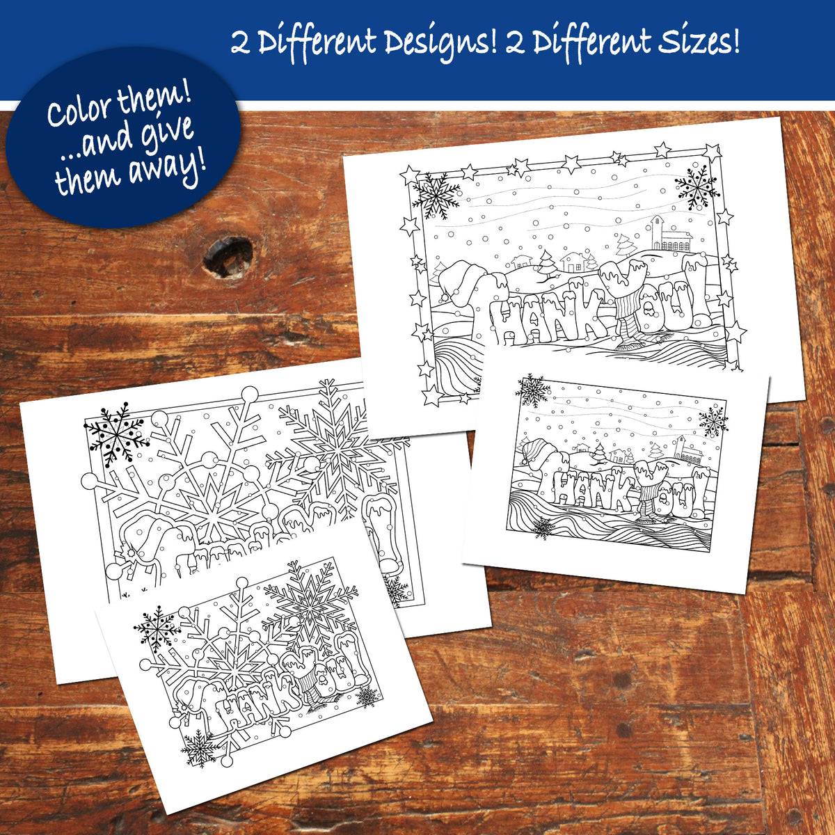 WINTER THANK YOU Cards - Color In - Winter Cards- PDF file - Instant D ...