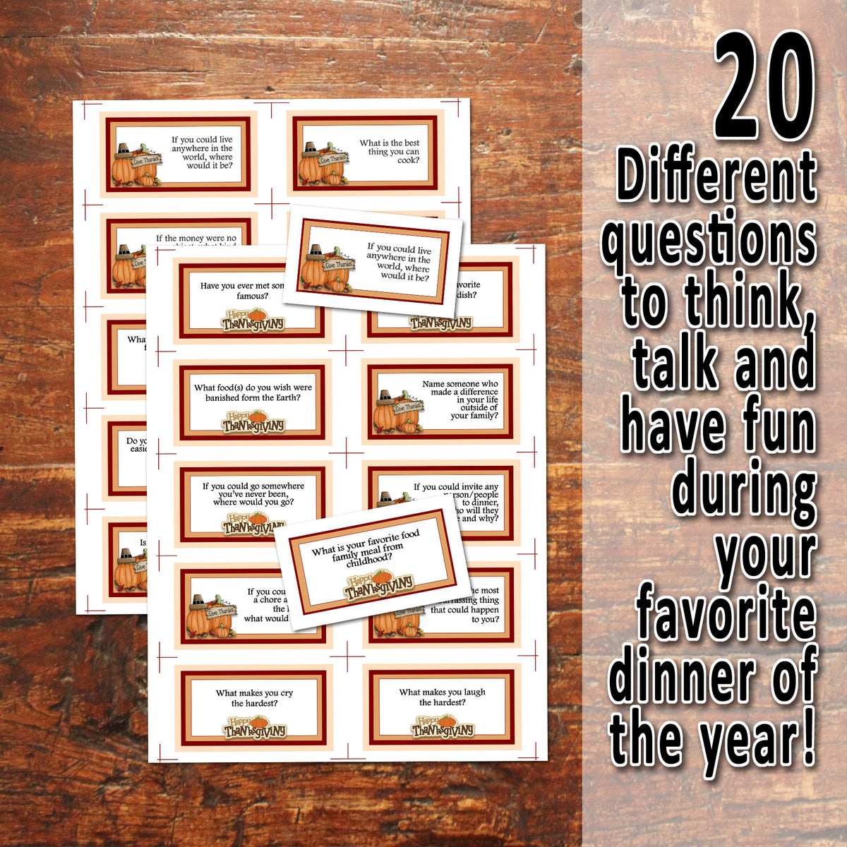 THANKSGIVING CARD GAME -Dinner table game- PDF file - Instant Download ...