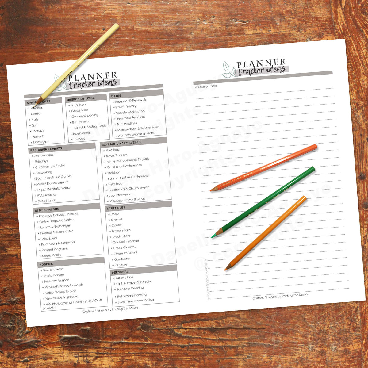 Planner Tracking Ideas - Digital download – Printing The Moon