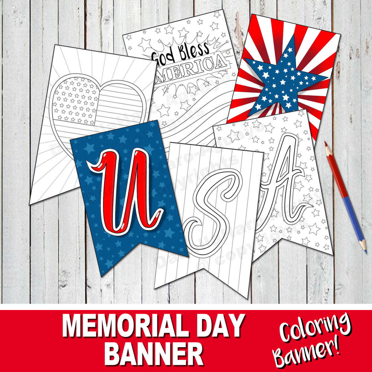 AMERICA BANNER - Color In MEMORIAL DAY BANNER - DIY Patriotic Weekend ...
