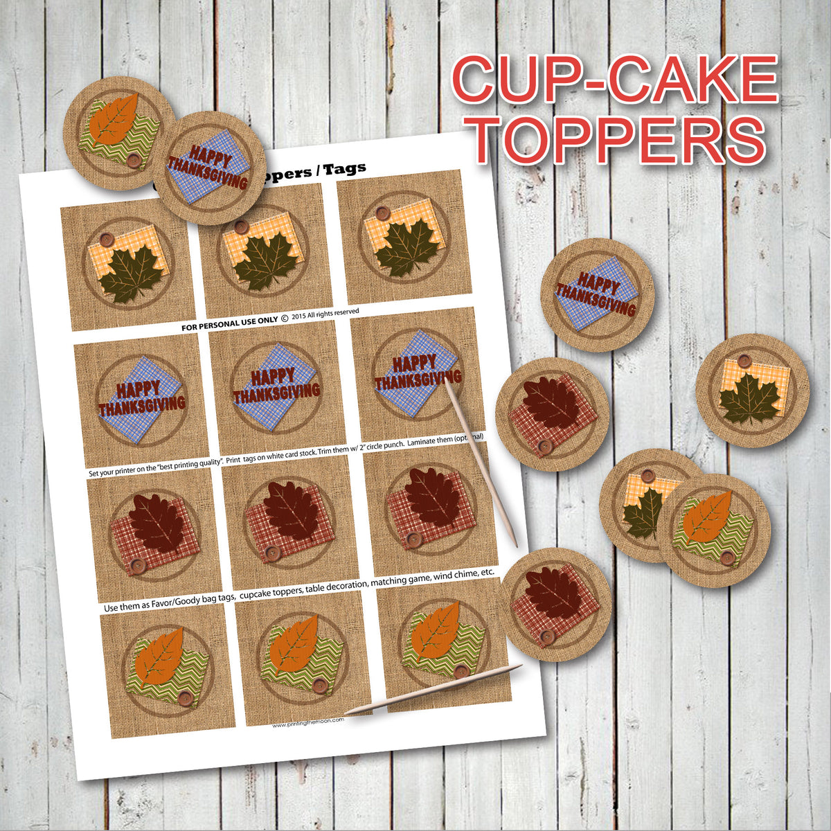 HAPPY THANKSGIVING CUPCAKE TOPPERS – Digital file -Instant Download ...