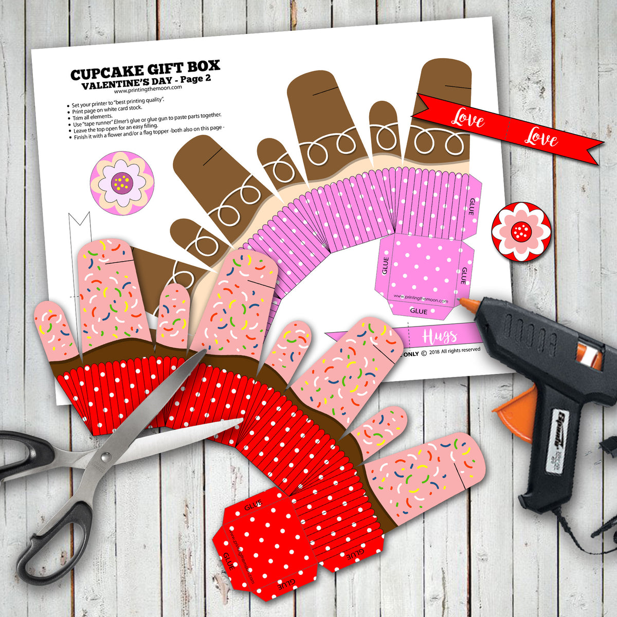 VALENTINE'S DAY CUPCAKE CANDY BOX - PDF and PNG files - Instant Downlo ...