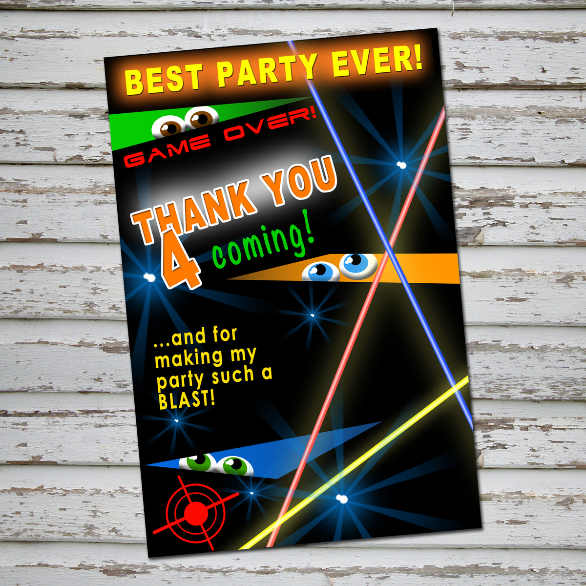 LASER TAG - Thank you Card - Laser Tag party – Digital file – Printing ...