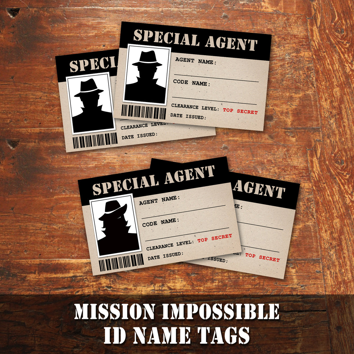 MISSION IMPOSSIBLE - SPECIAL AGENT Name Tags - Theme Party - Digital f ...