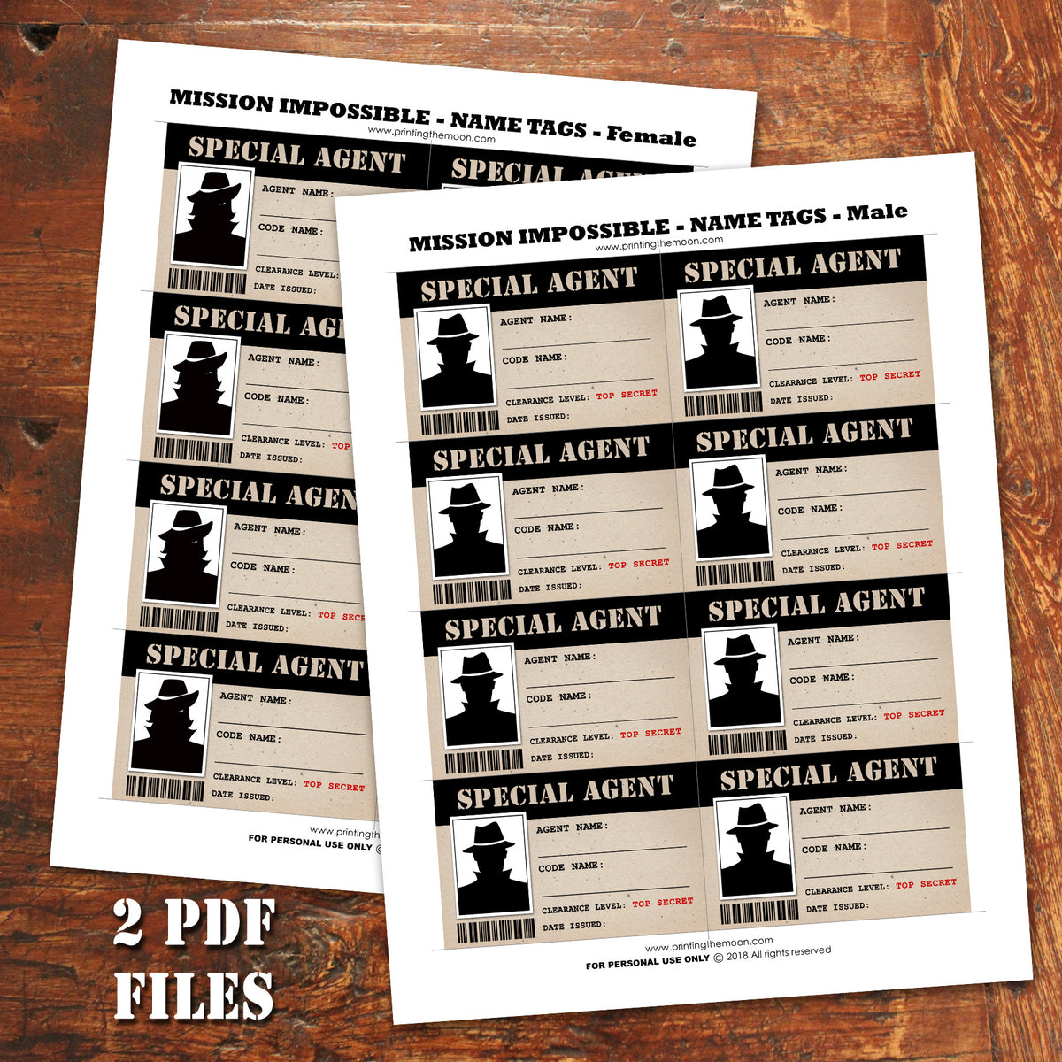 MISSION IMPOSSIBLE - SPECIAL AGENT Name Tags - Theme Party - Digital f ...