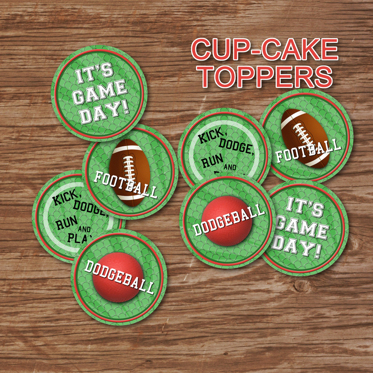 FOOTBALL AND DODGEBALL - Cupcake Toppers - Football party – Digital fi ...