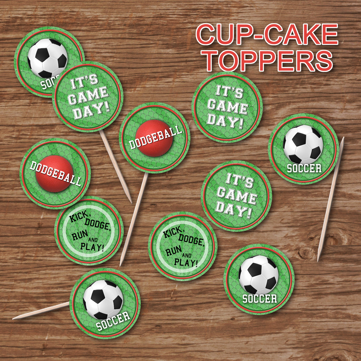 SOCCER AND DODGEBALL - Cupcake Toppers - Soccer party – Digital file ...