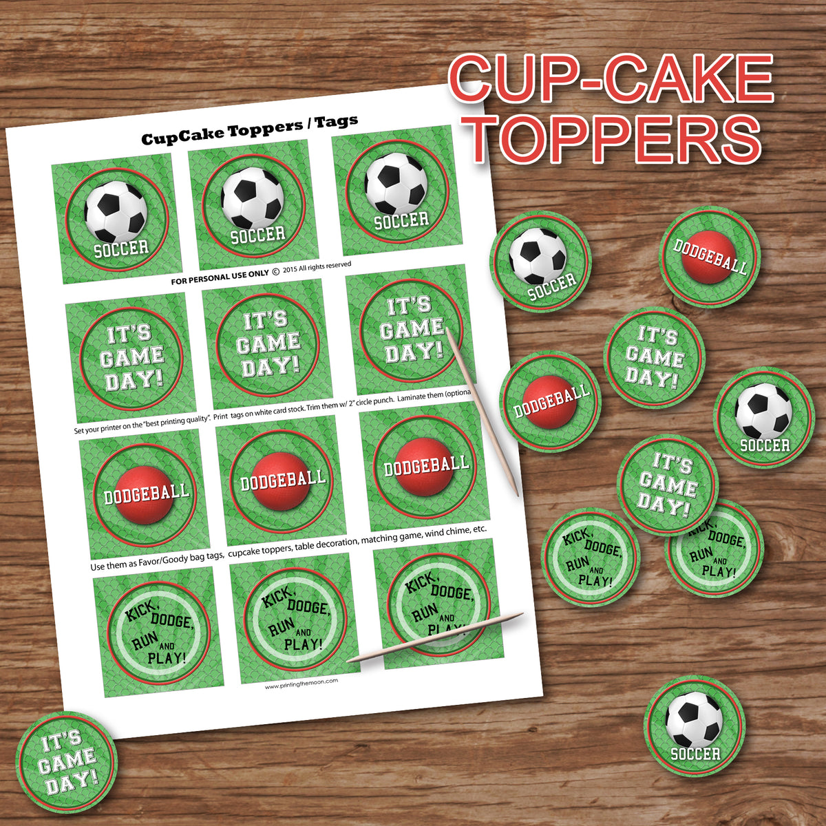 SOCCER AND DODGEBALL - Cupcake Toppers - Soccer party – Digital file ...